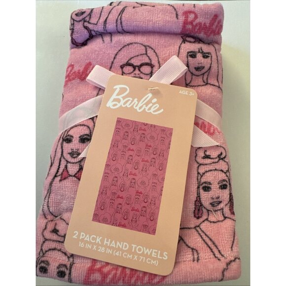 Barbie | Other | Barbie Mattel Pink 2 Pack Hand Towels 6 X 28 Logo ...